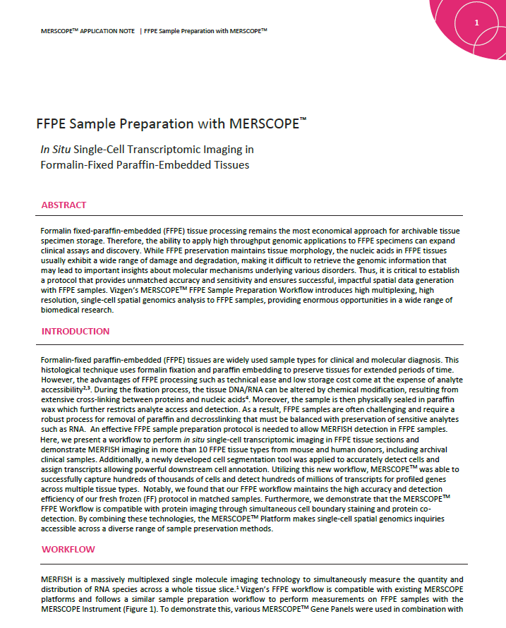 MERSCOPE App Note- FFPE Sample Prep with MERSCOPE
