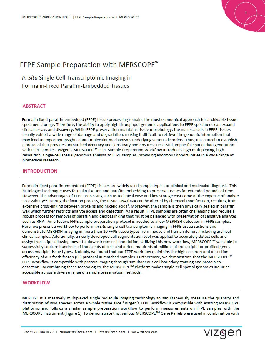 MERSCOPE App Note- FFPE Sample Prep with MERSCOPE